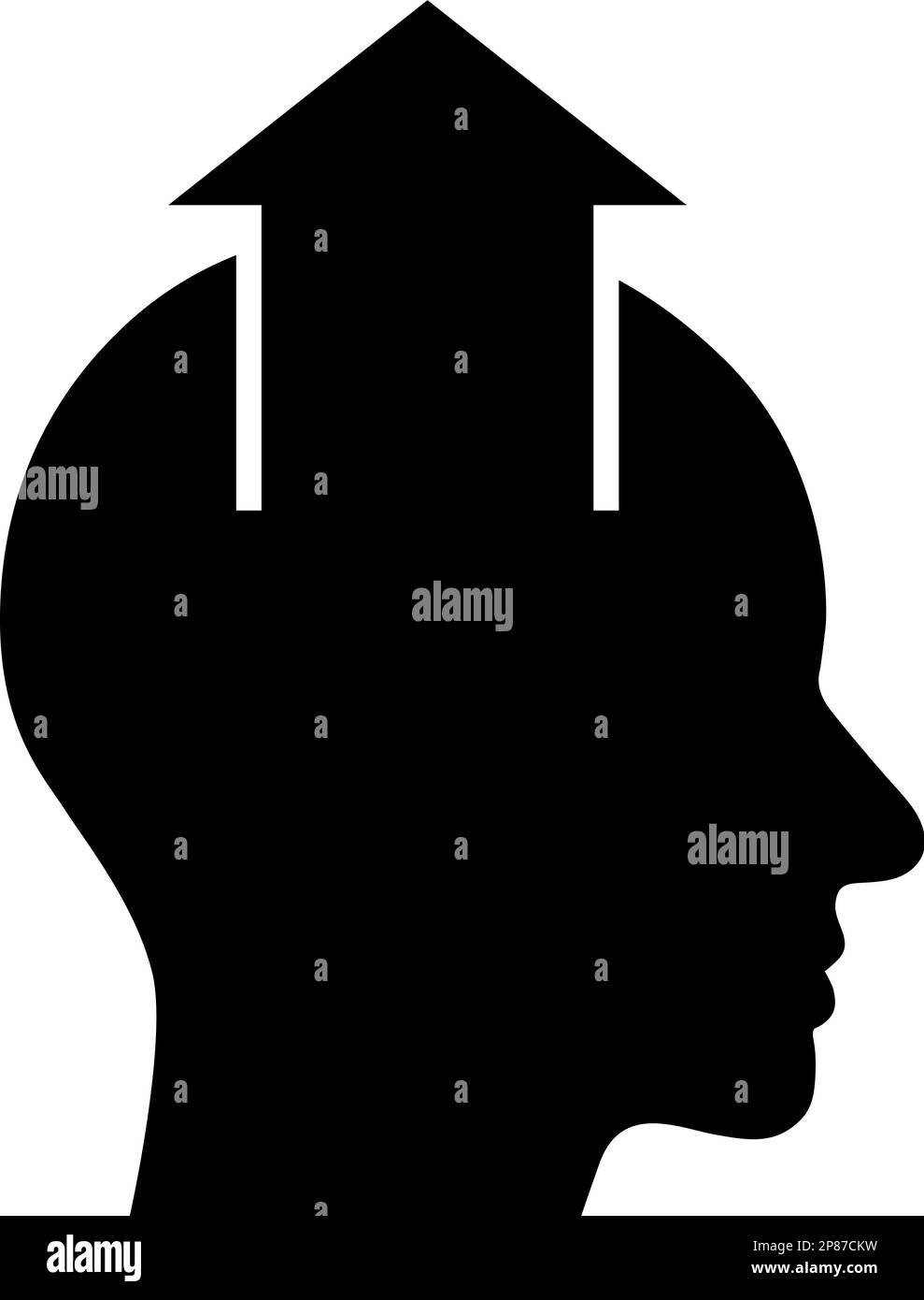 Flat icon of a human head and upward arrow as concept of personal ...