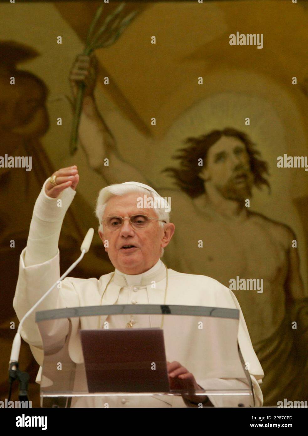 Pope Benedict XVI delivers his blessing during the Angelus prayer at ...