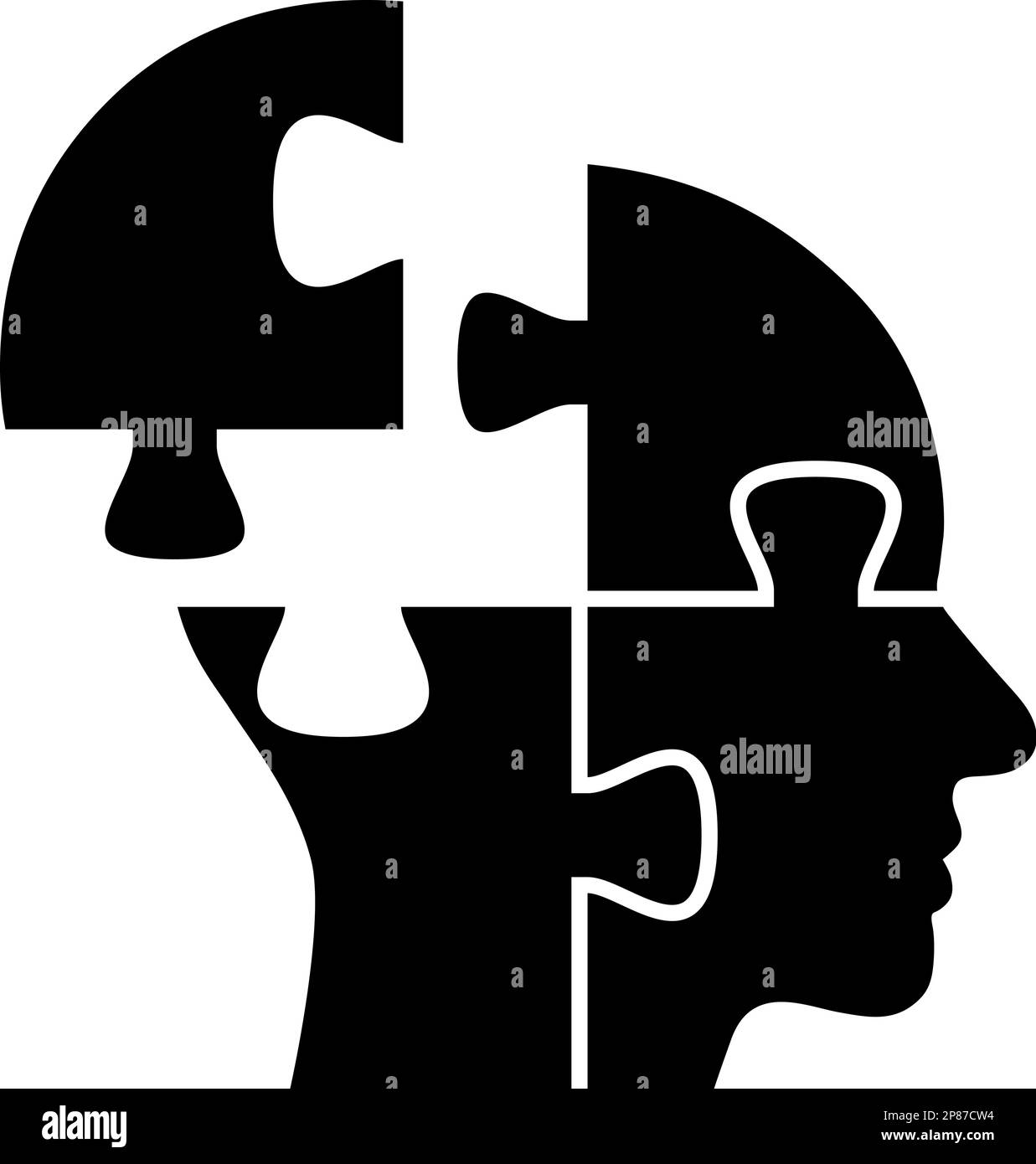 Puzzle shaped human head icon as concept of integrity of focus and ...
