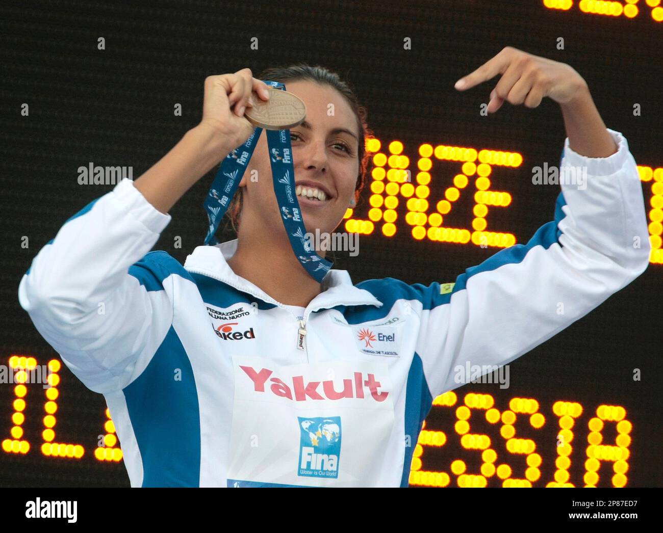 Alessia Filippi of Italy shows the bronze medal of the Women's 800m ...