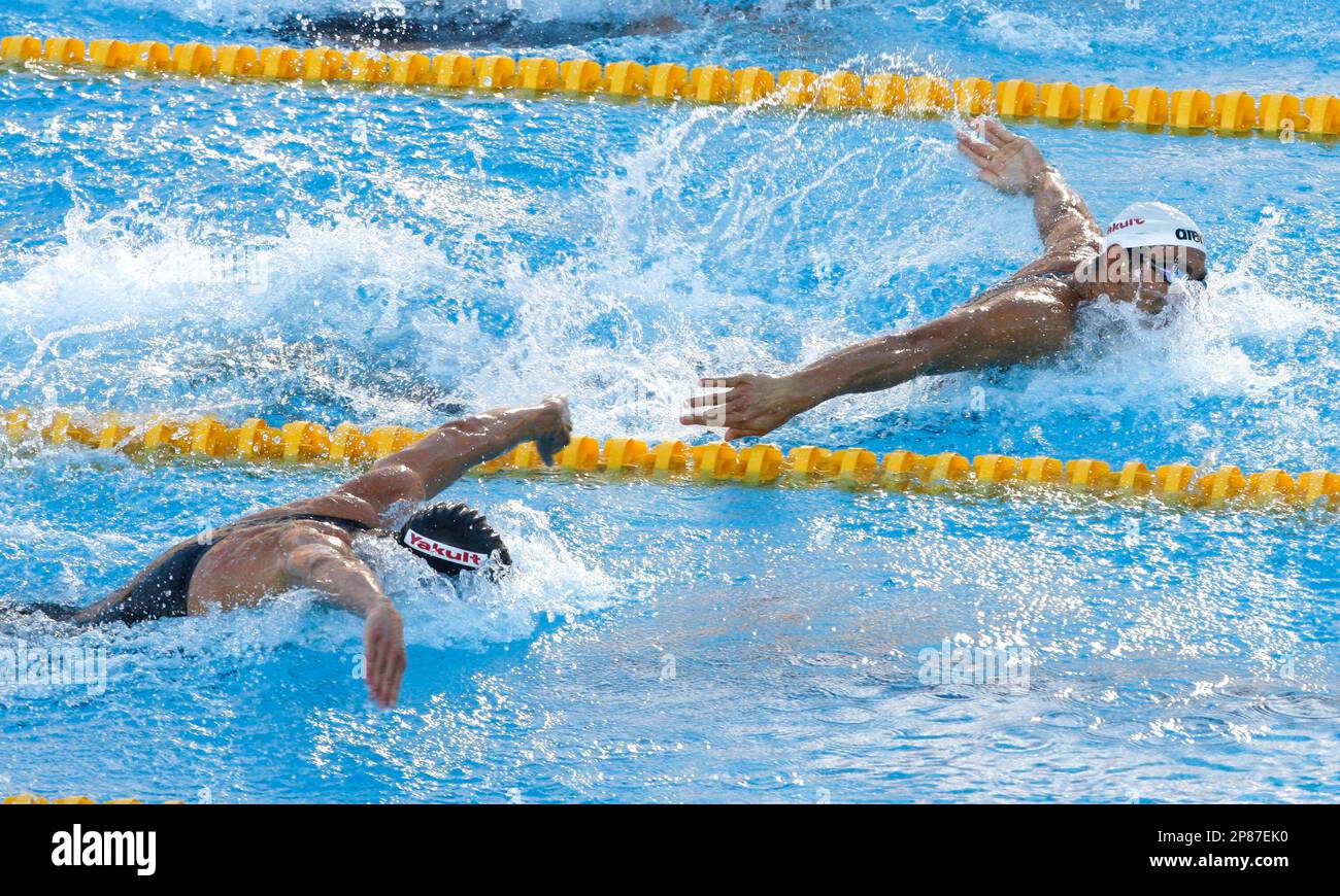 Serbia's Milorad Cavic leads Michael Phelps of the United States during ...