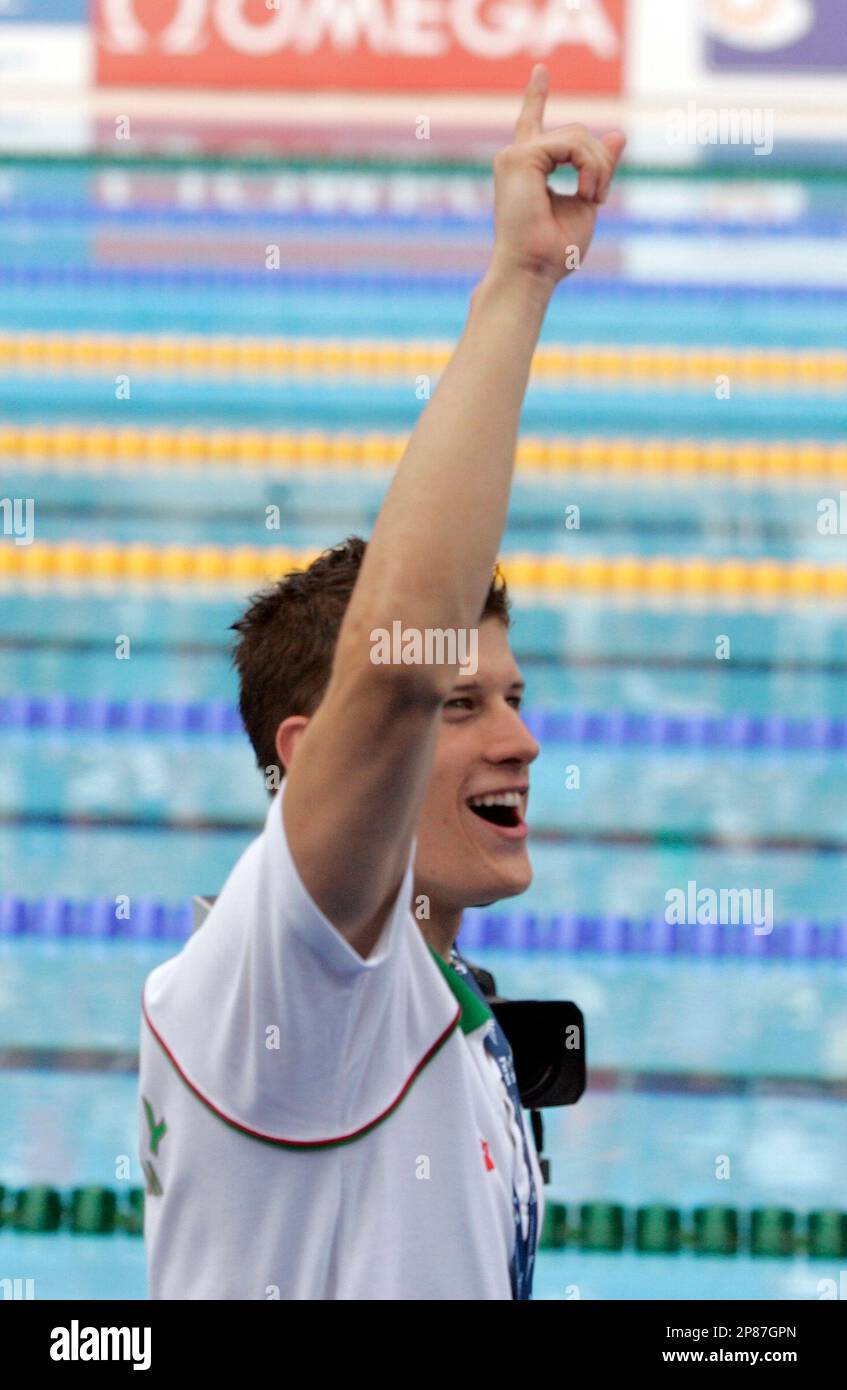 Hungary's Daniel Gyurta celebrates after winning the gold medal in the ...