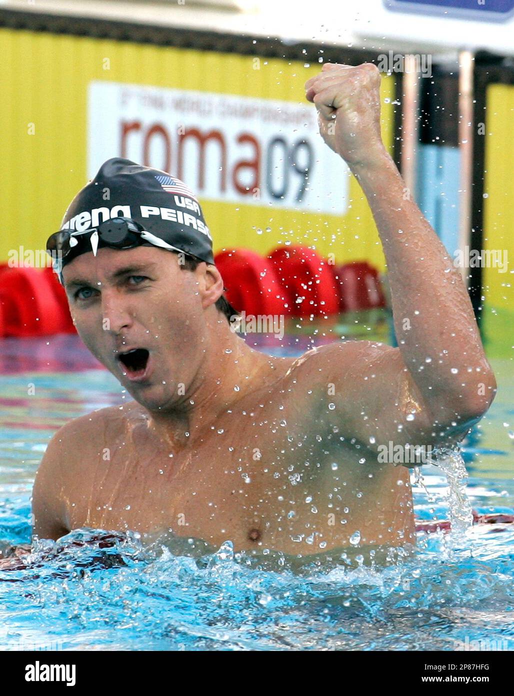 Aaron Peirsol of the United States celebrates after winning a Men's ...