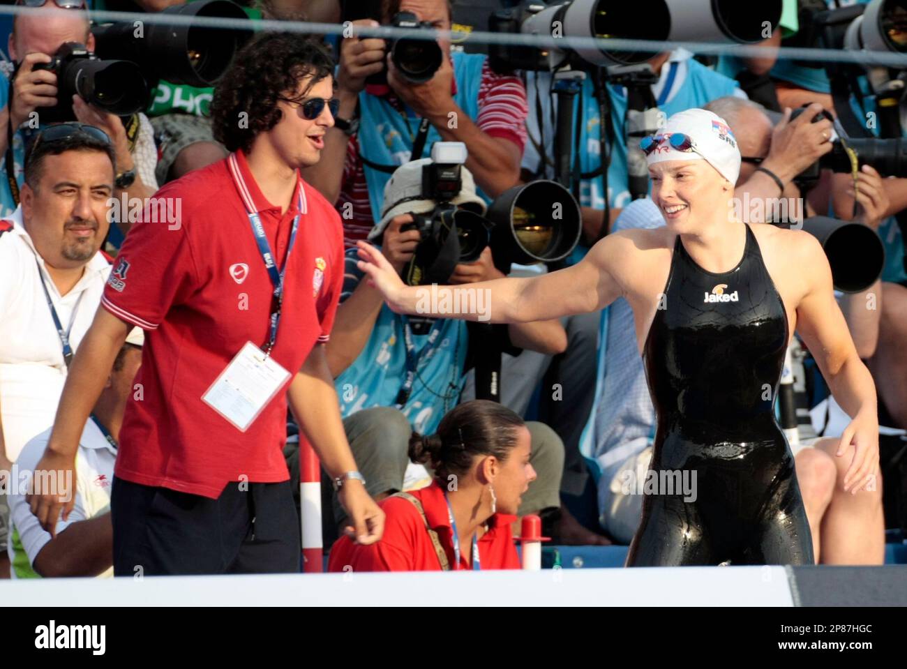 Nadja Higl of Serbia celebrates after winning the gold medal in the ...