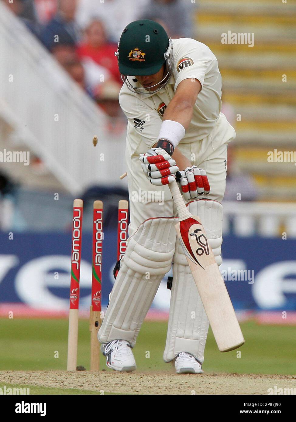 Australia's Graham Manou is bowled by England's James Anderson on the ...