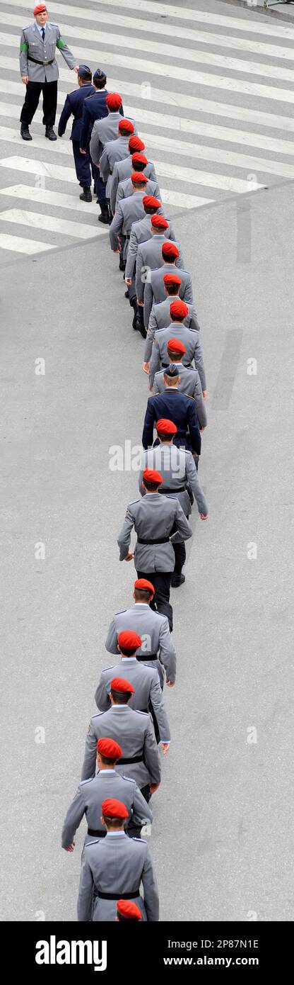 German Bundeswehr soldiers march prior to a swearing of the oath ...