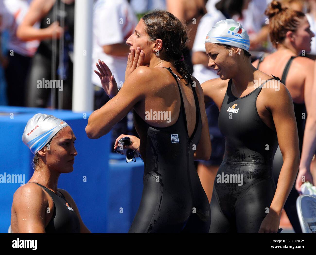 Italy's Alice Carpanese, center, Renata Fabiola Spagnolo, right, and ...
