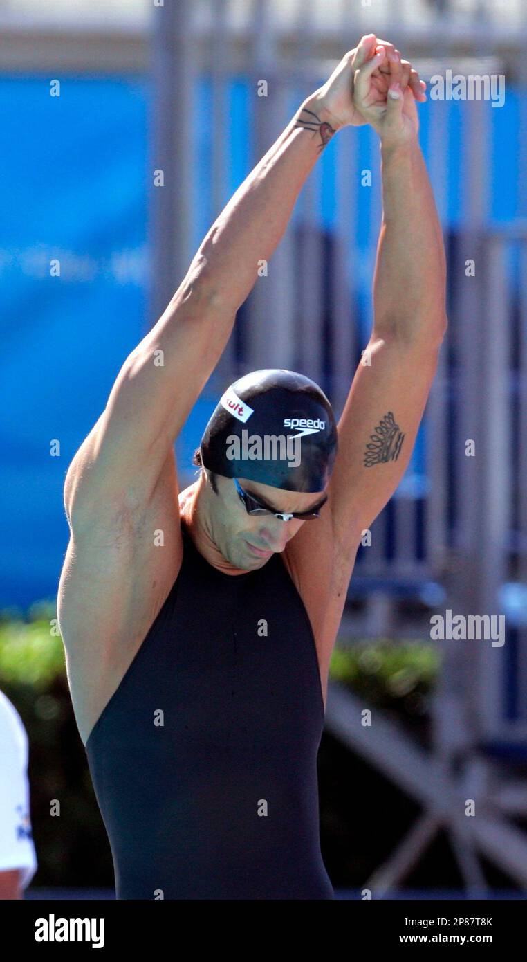Italy's Filippo Magnini reacts after completing a Men's 100m Freestyle ...