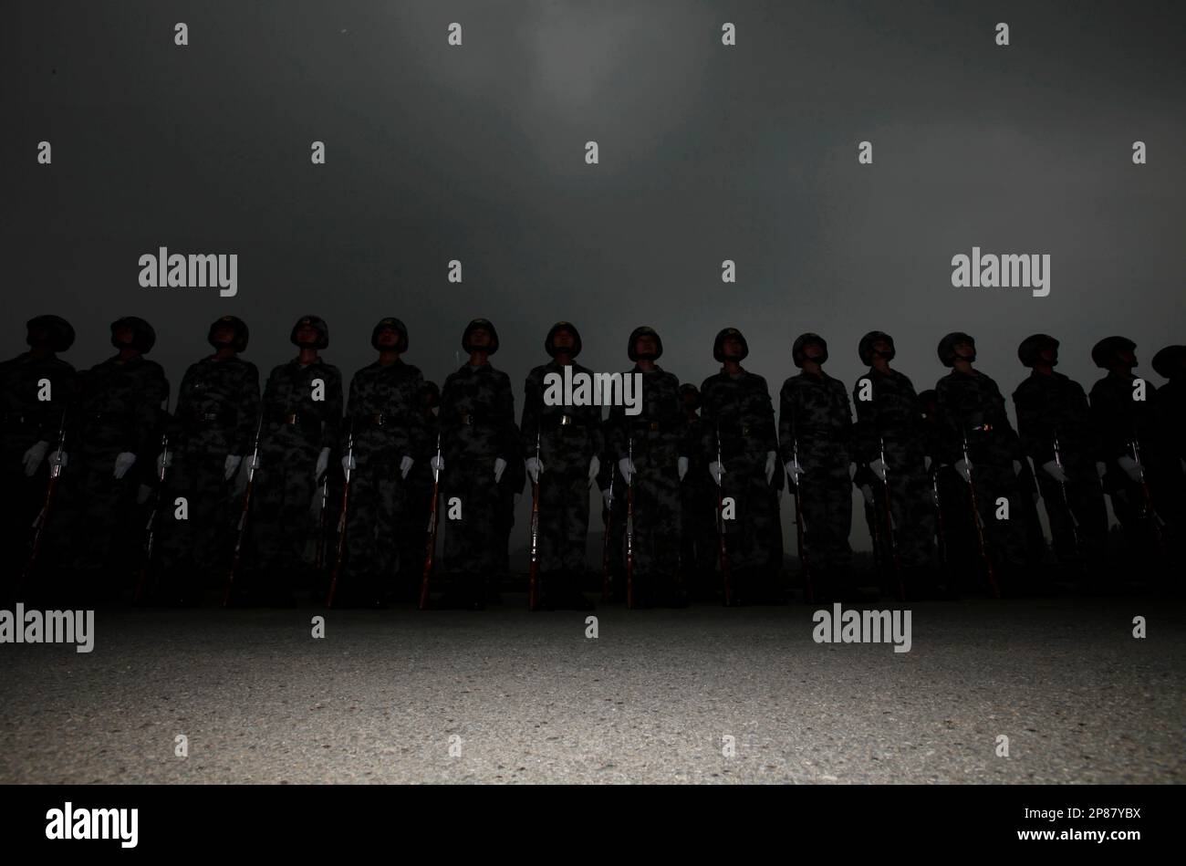 People's Liberation Army soldiers stand in formation during a military ...