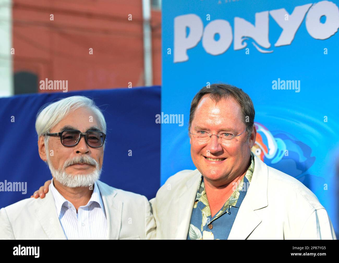 Hayao Miyazaki of Japan, left, director of the animated film "Ponyo ...