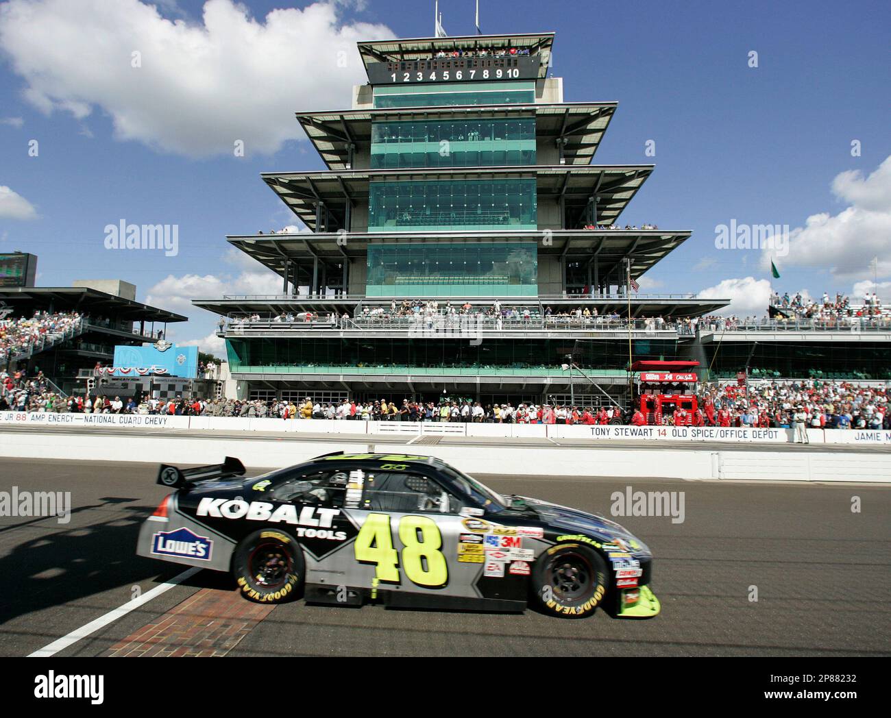 Jimmie Johnson crosses the start/finish line on his way to winning the ...