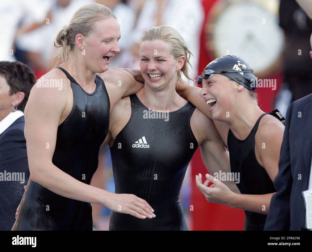 Germany's Britta Steffen, center, Daniela Samulski and Petra Dallmann ...