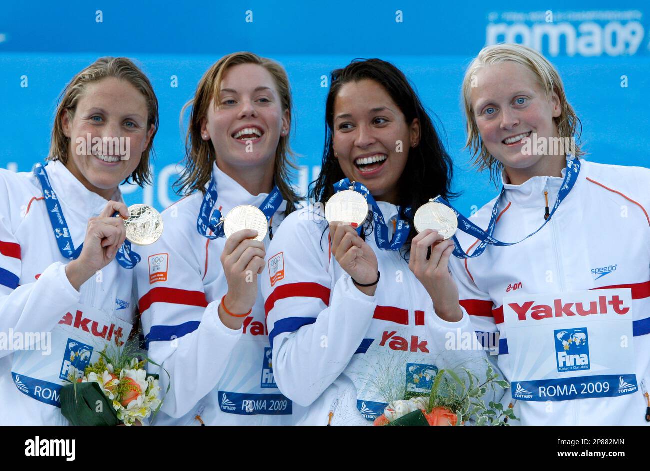 From left, Dutch swimmers Marleen Veldhuis, Frederike Heemskerk, Ranomi ...