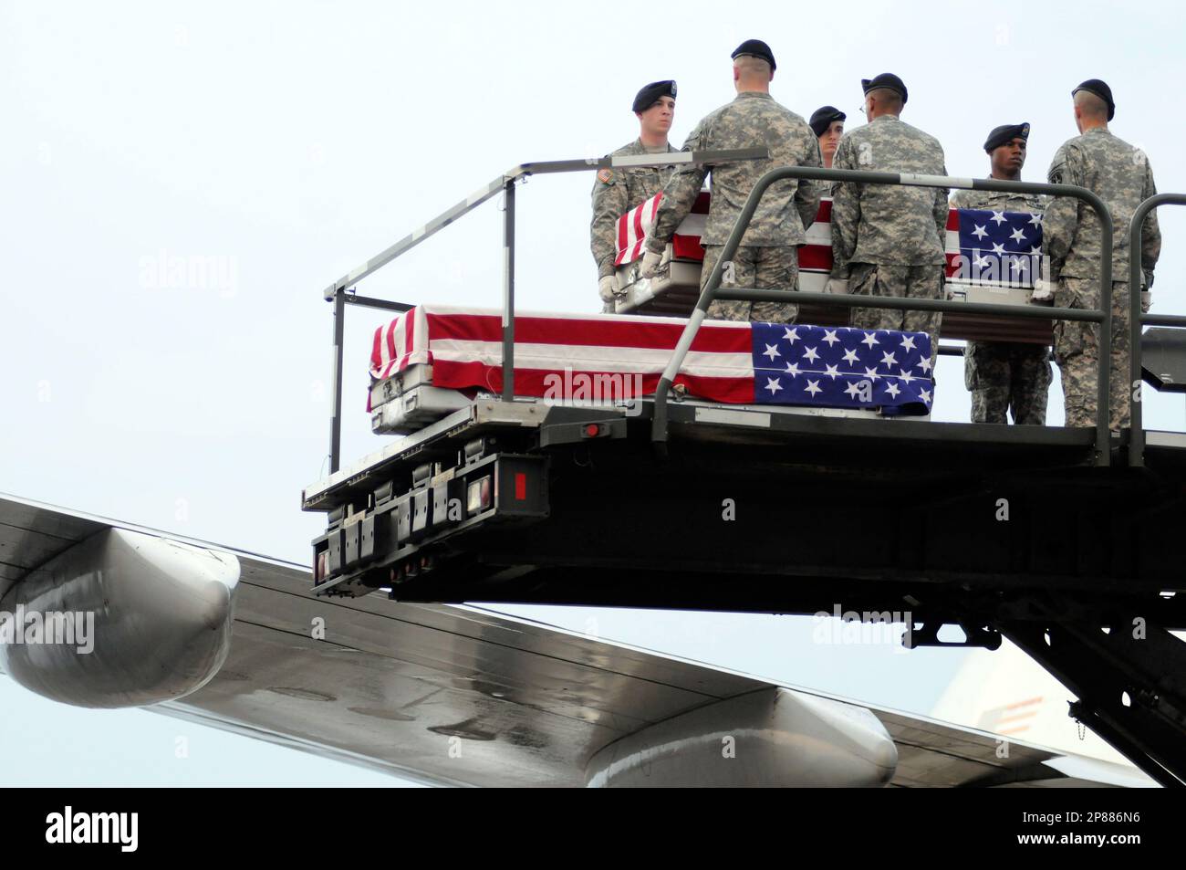 An Army carry team carries a transfer case containing the remains of ...