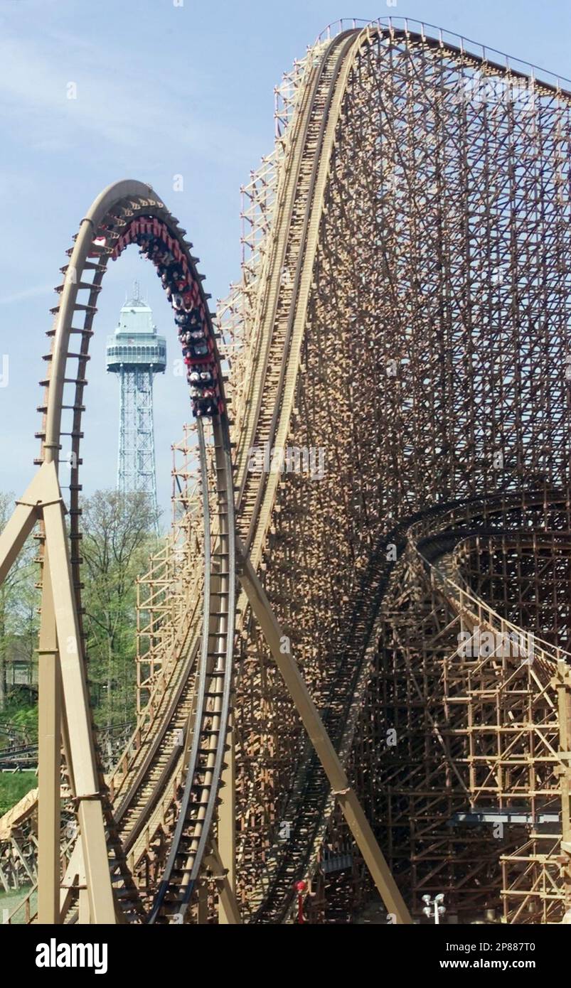 FILE - In this April 28, 2000 file photo, the Son of Beast wooden ...