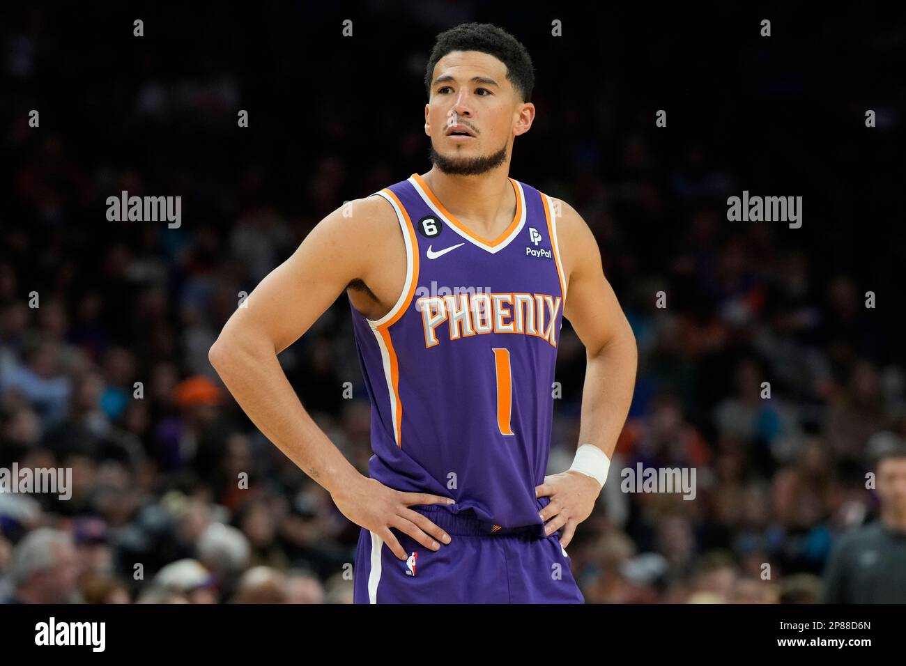 Phoenix Suns guard Devin Booker (1) during the first half of an NBA ...