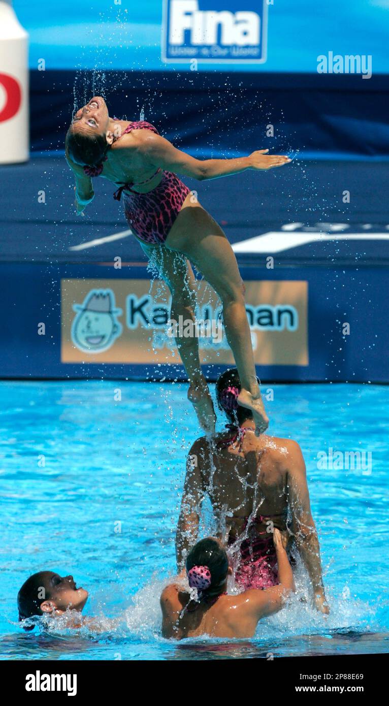 The Spanish team performs to win the gold medal of the free combination ...