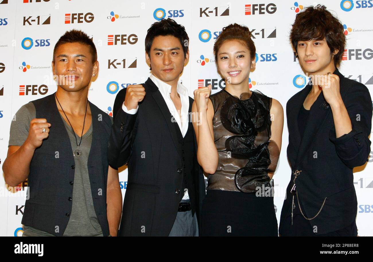 Japanese K-1 fighter Masato, left, Korean acctors (from second from ...