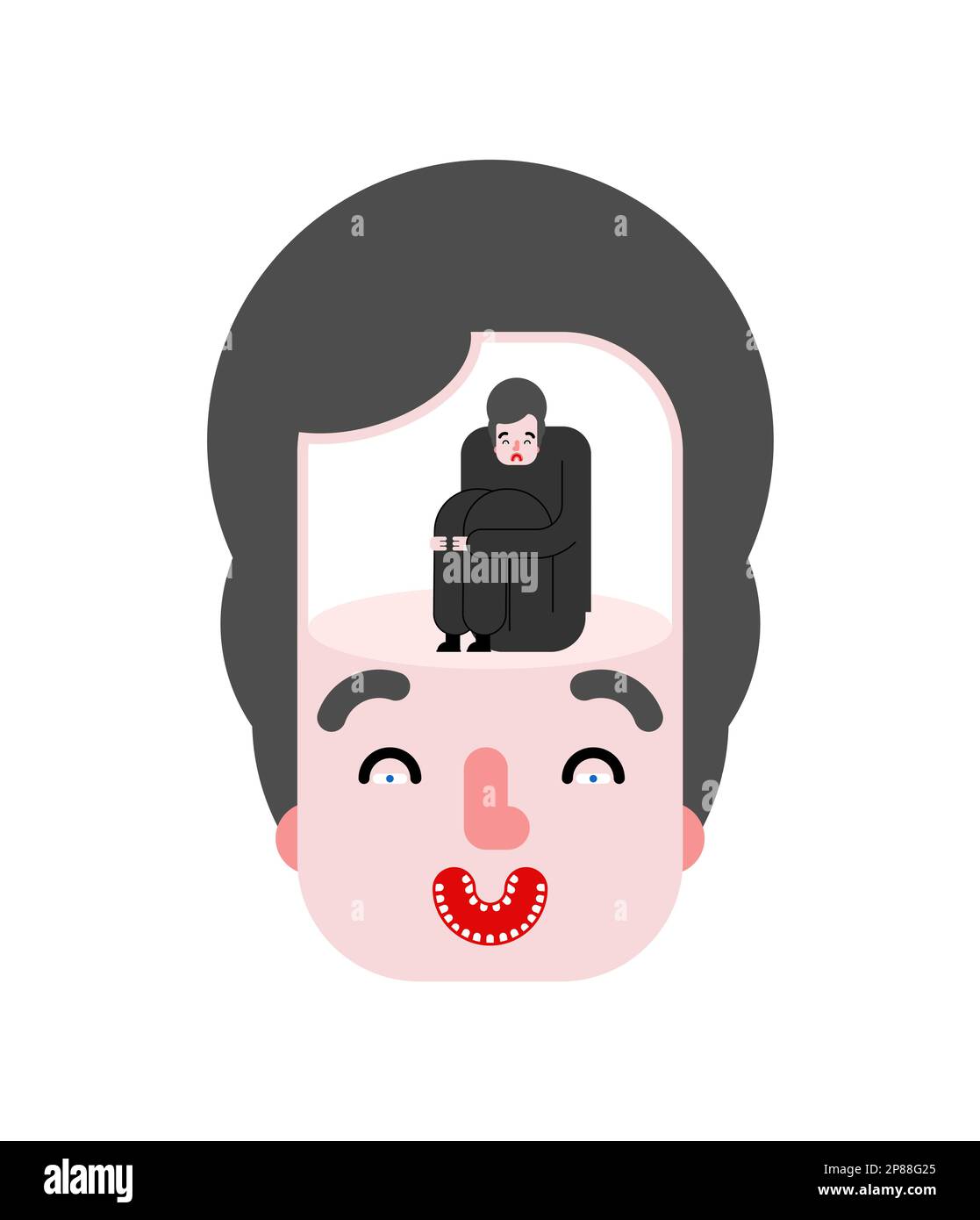 Inner grief. Joy and longing inside. Sad man in the head with a ...