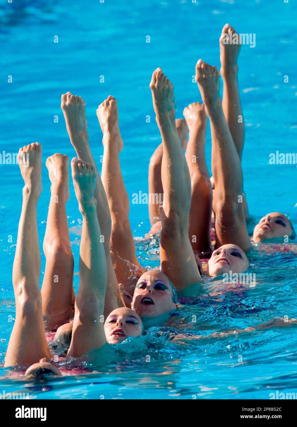 The Spanish team performs during the free combination preliminaries of ...