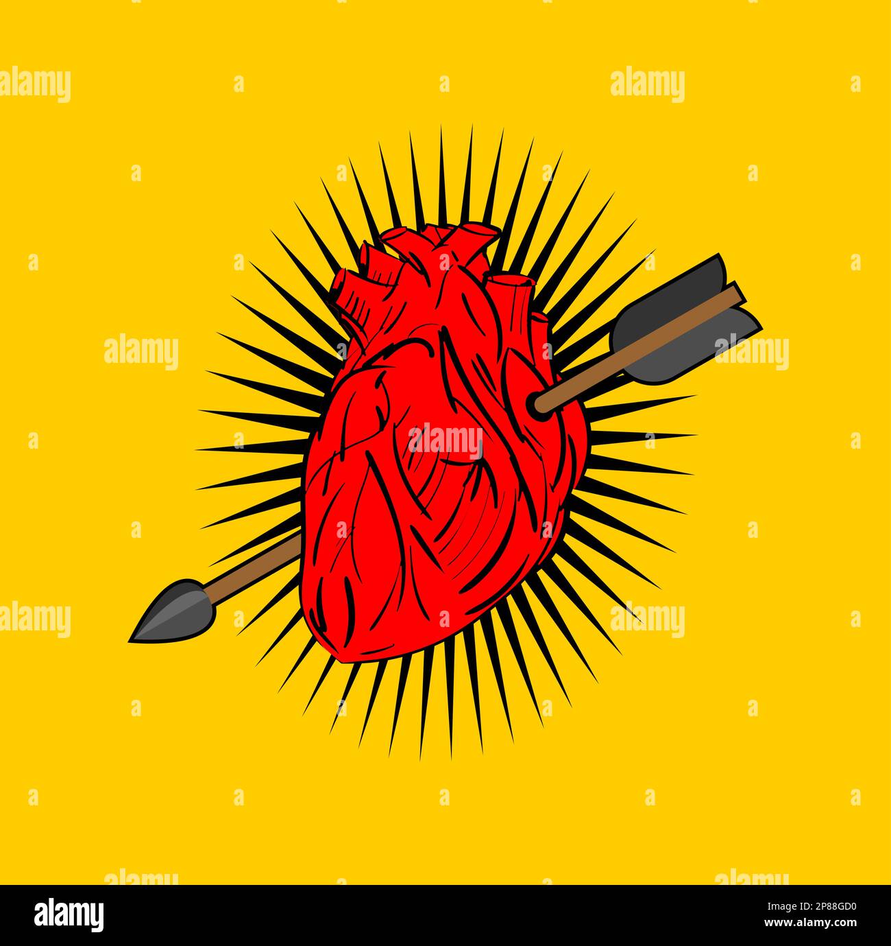 Anatomical Heart and arrow tattoo Sketch. Symbol of Love pierced ...