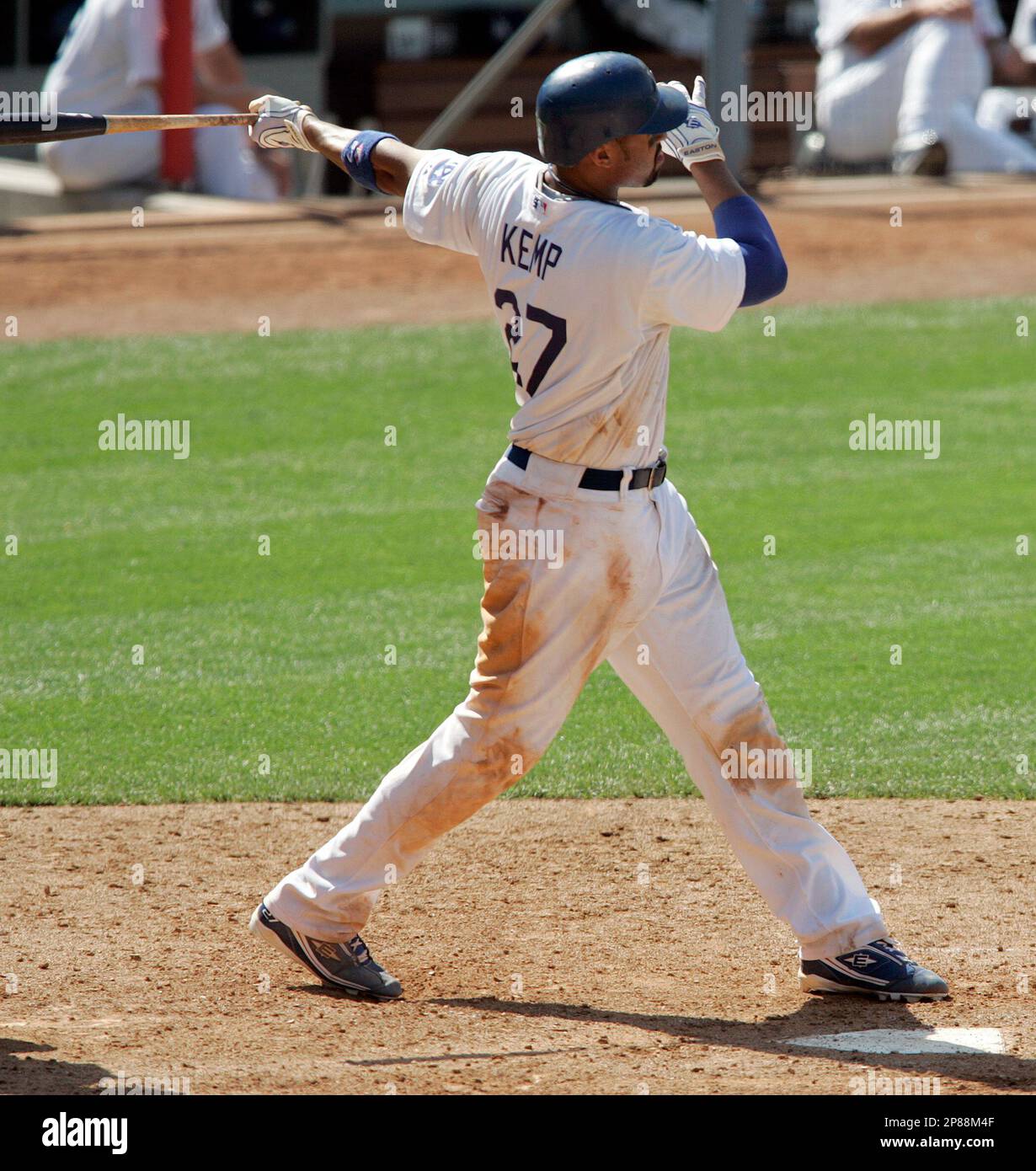 Los Angeles Dodgers' Matt Kemp follows through on a home run against ...