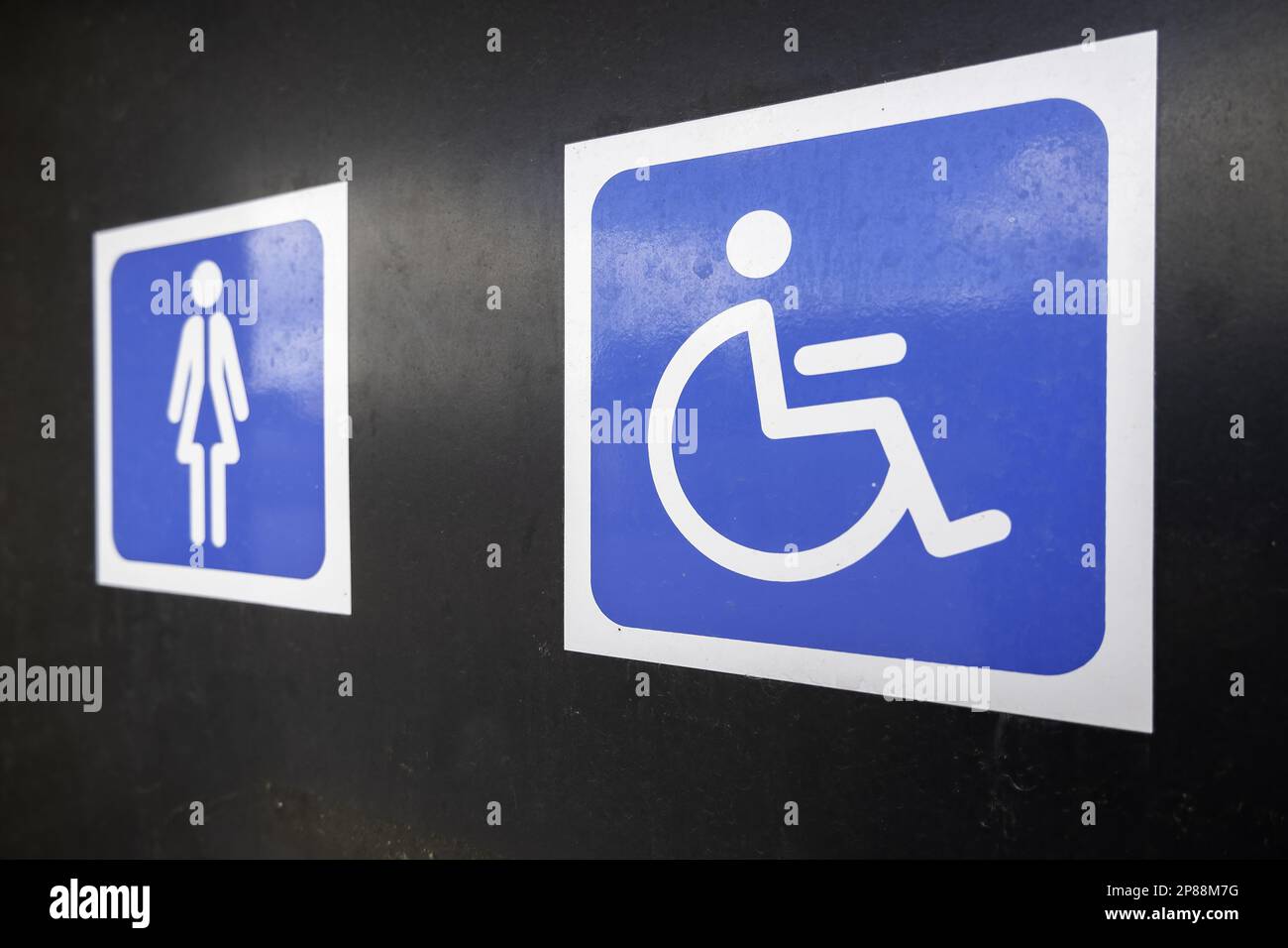 Sign detail for handicapped access in a public bathroom in the city ...