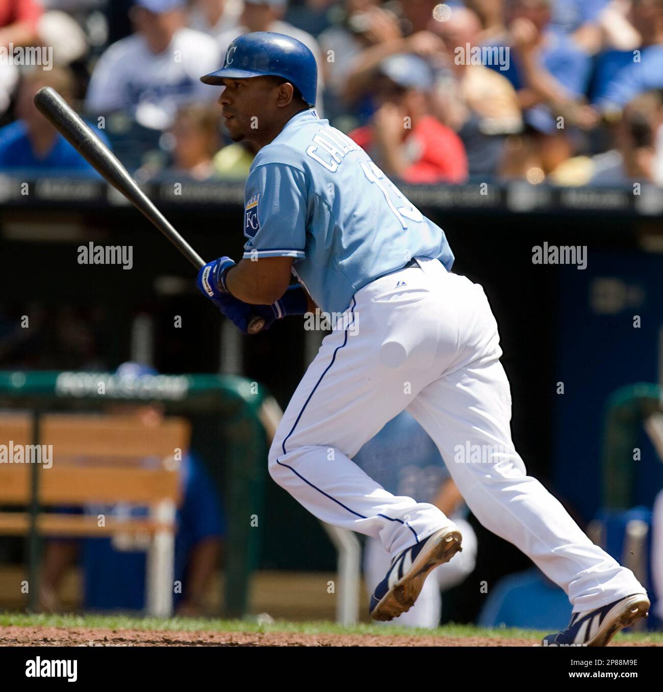 Kansas City Royals' Alberto Callaspo drives the ball into center for a ...