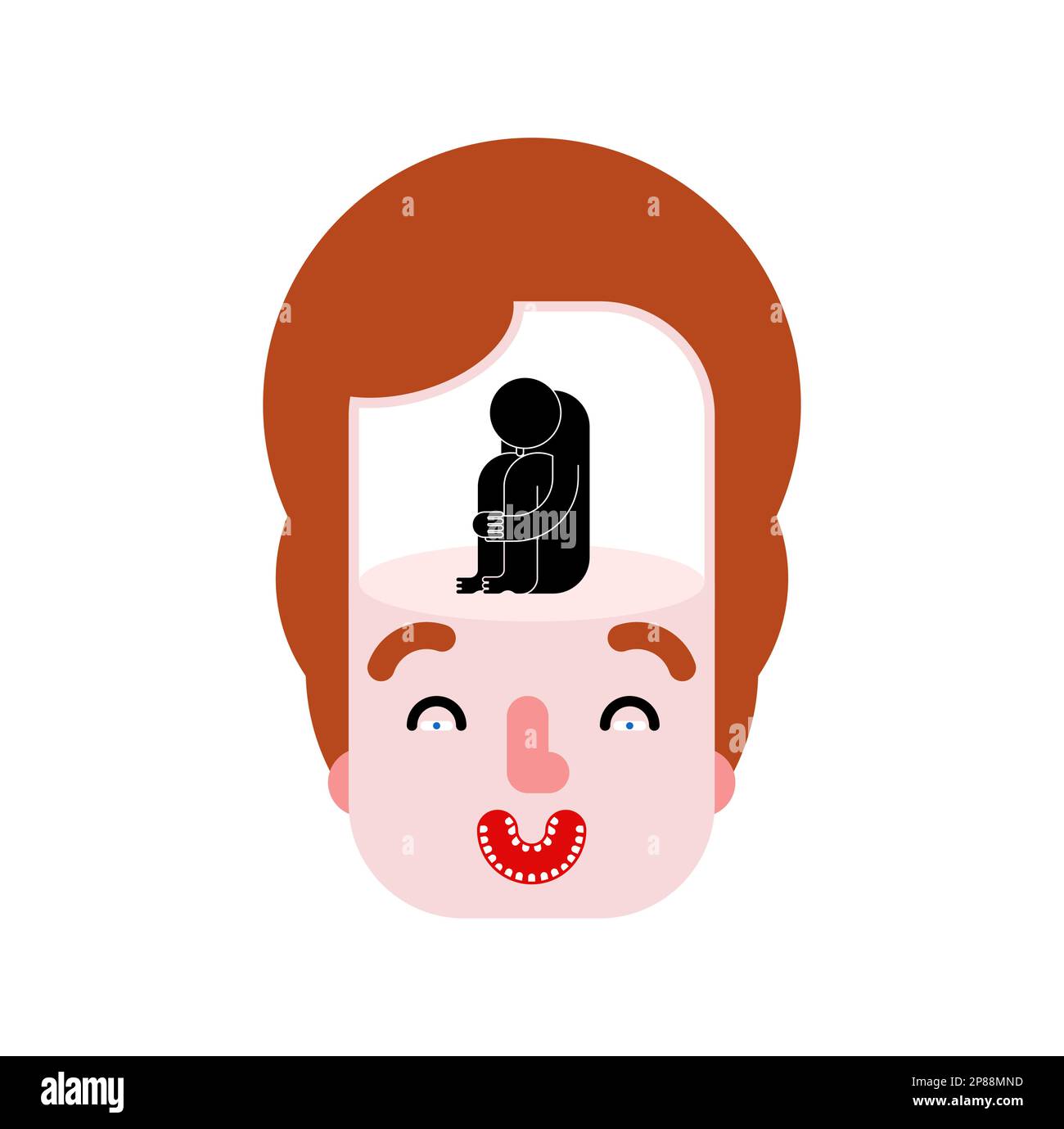 Inner grief. Joy and longing inside. Sad man in the head with a ...