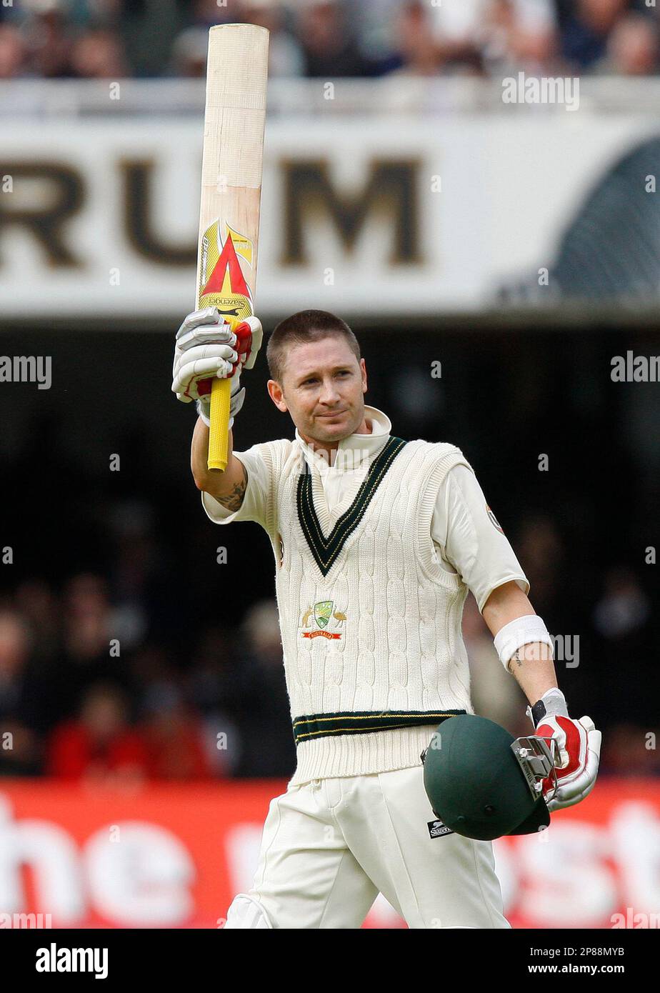 Australia's Michael Clarke celebrates scoring a century (100 runs) on ...
