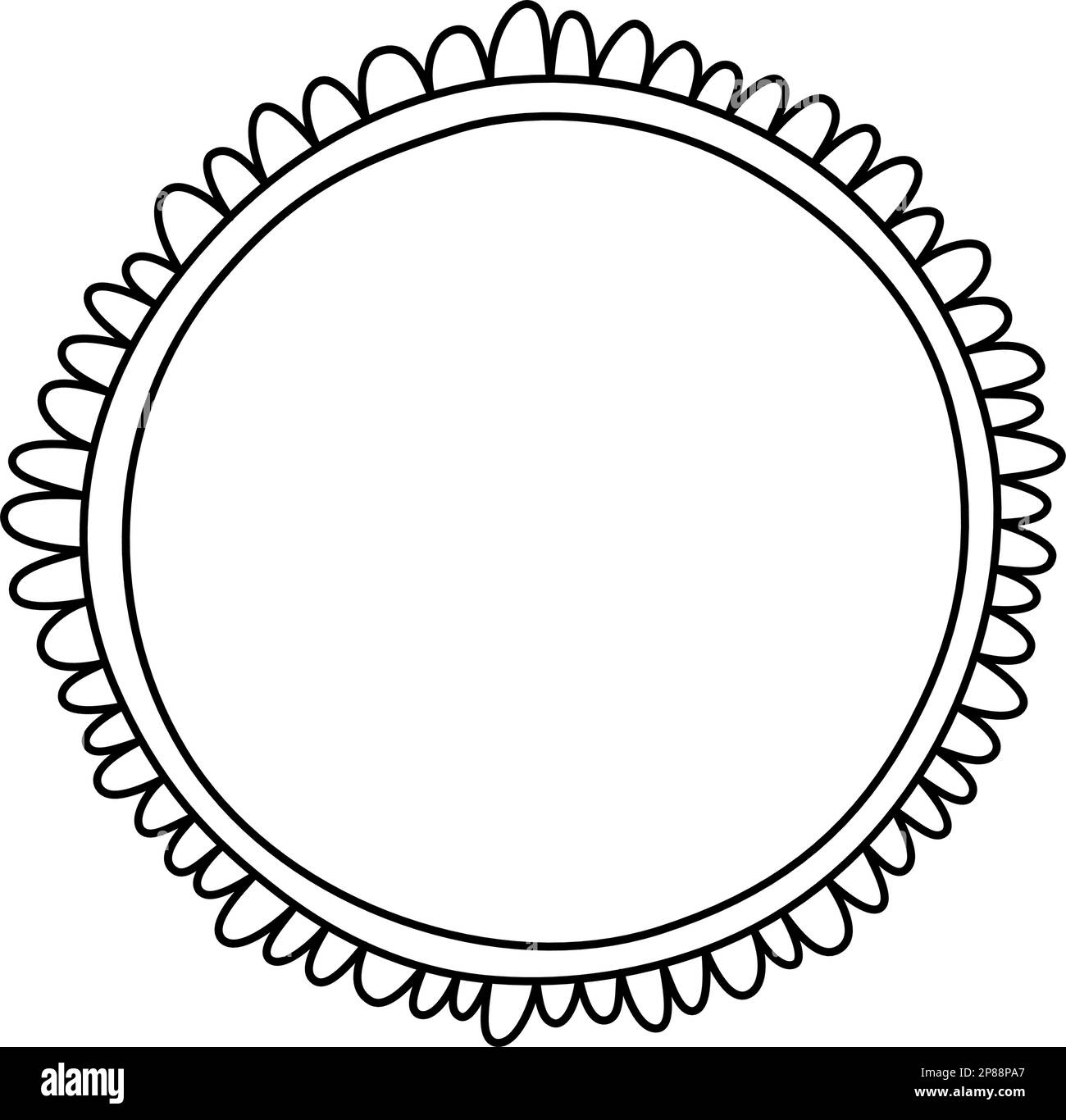 Doodle circle scalloped frame. Hand drawn scalloped edge ellipse shape ...