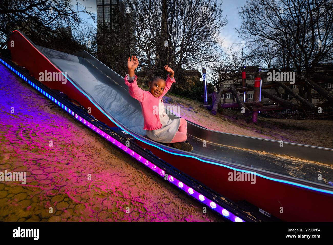 Nicole, aged 7 plays at the Virgin Media O2 'Connected Playground', a ...