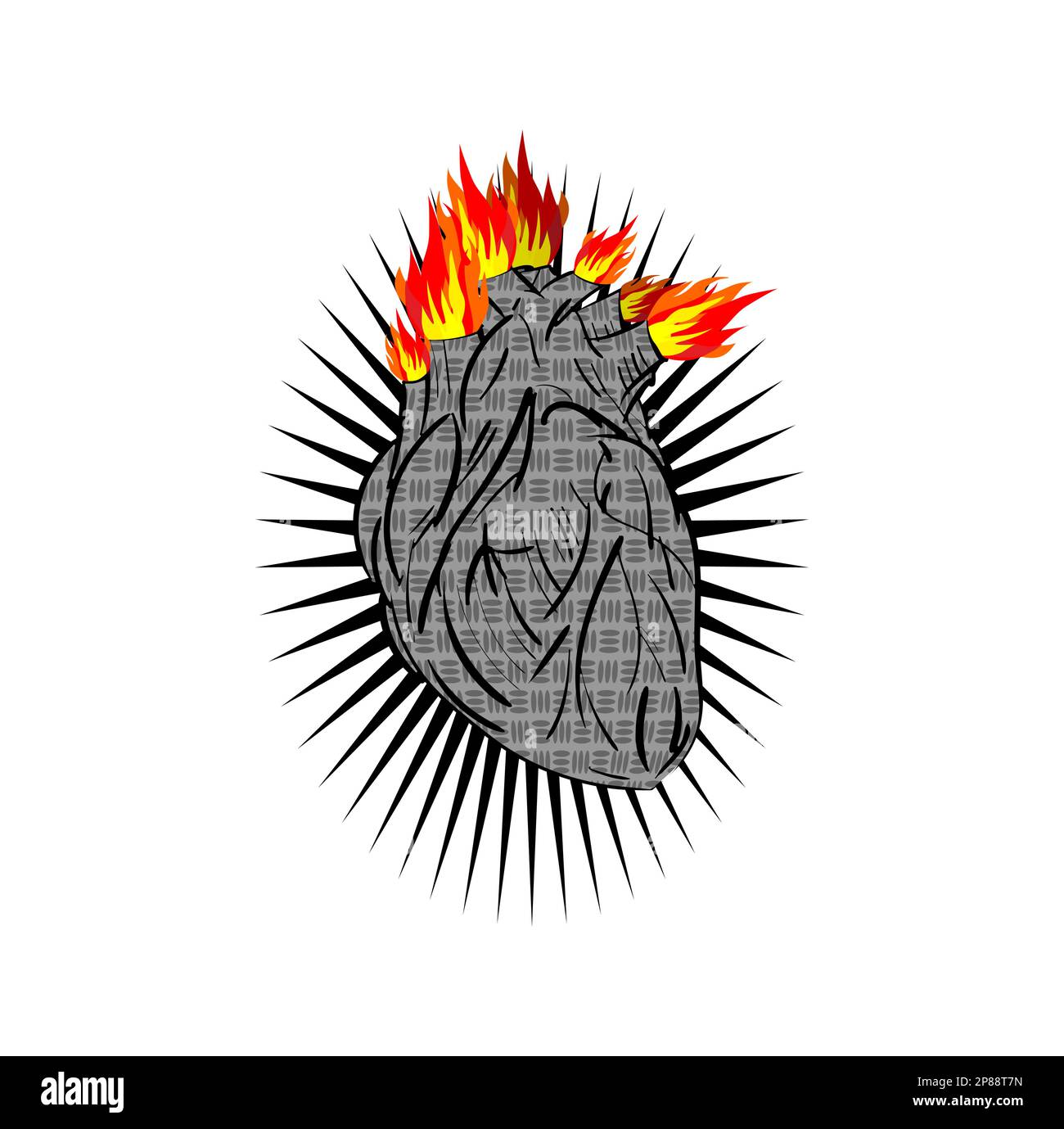 Iron heart anatomy tattoo sketch. Heart with flame Stock Vector Image ...