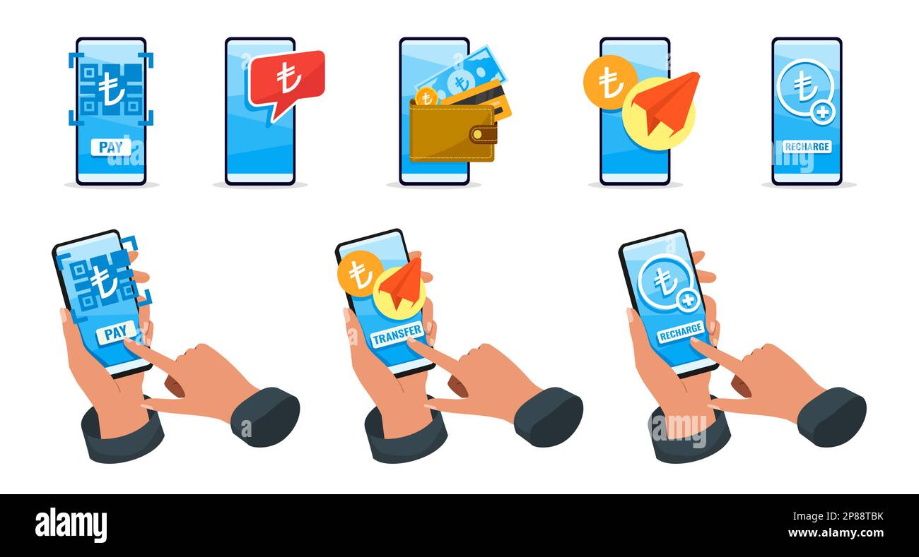 Online Mobile Banking with Turkish Lira Money Stock Vector Image & Art ...