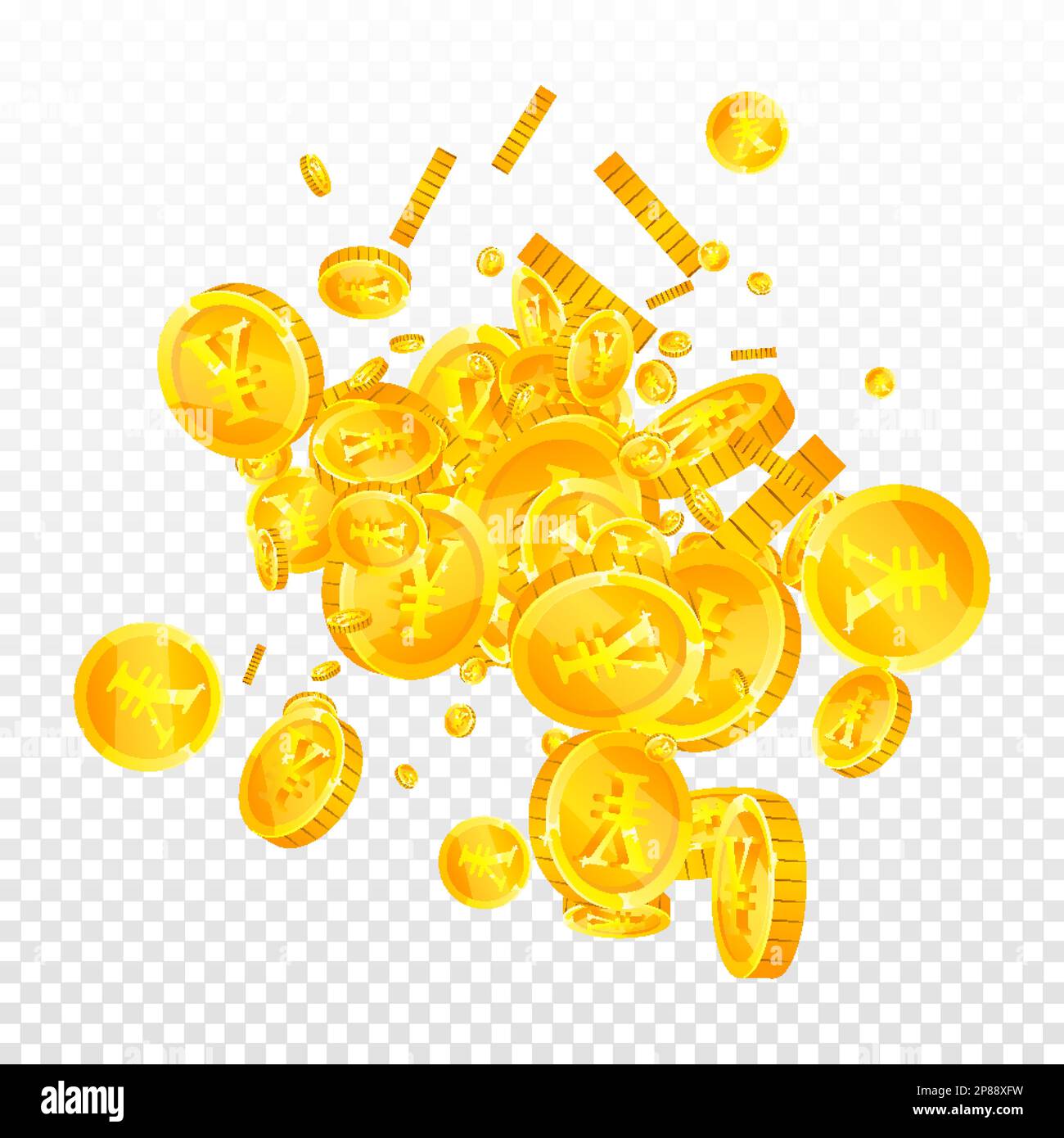 Chinese yuan coins falling. Scattered gold CNY coins. China money ...