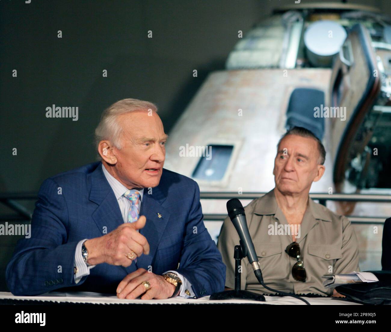 Apollo 11 astronaut Buzz Aldrin, left, the second man to walk on the ...