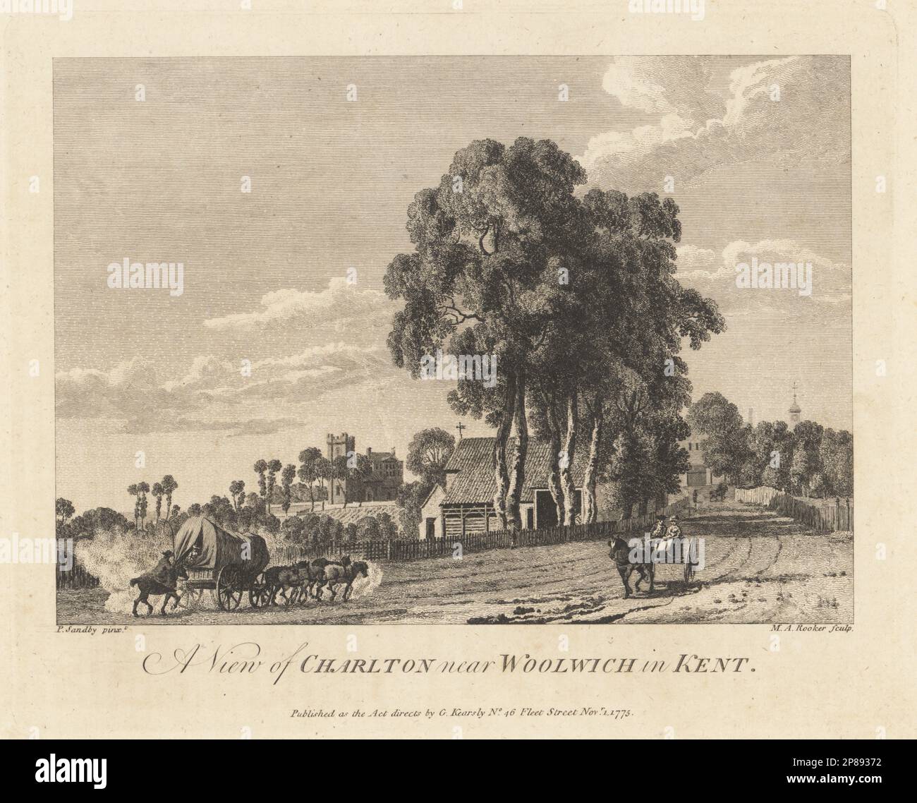 A view of Charlton near Woolwich in Kent, 18th century. A heavy waggon ...