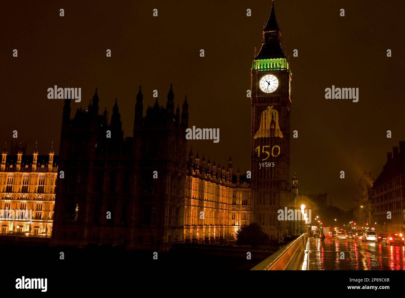 An illumination of part of a message 'Happy Birthday Big Ben, 150 years ...