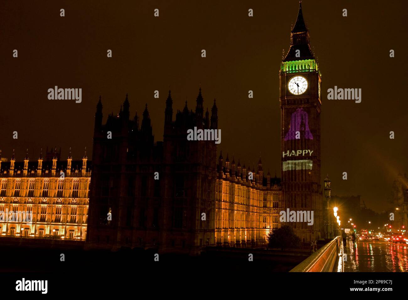An illumination of part of a message 'Happy Birthday Big Ben, 150 years ...
