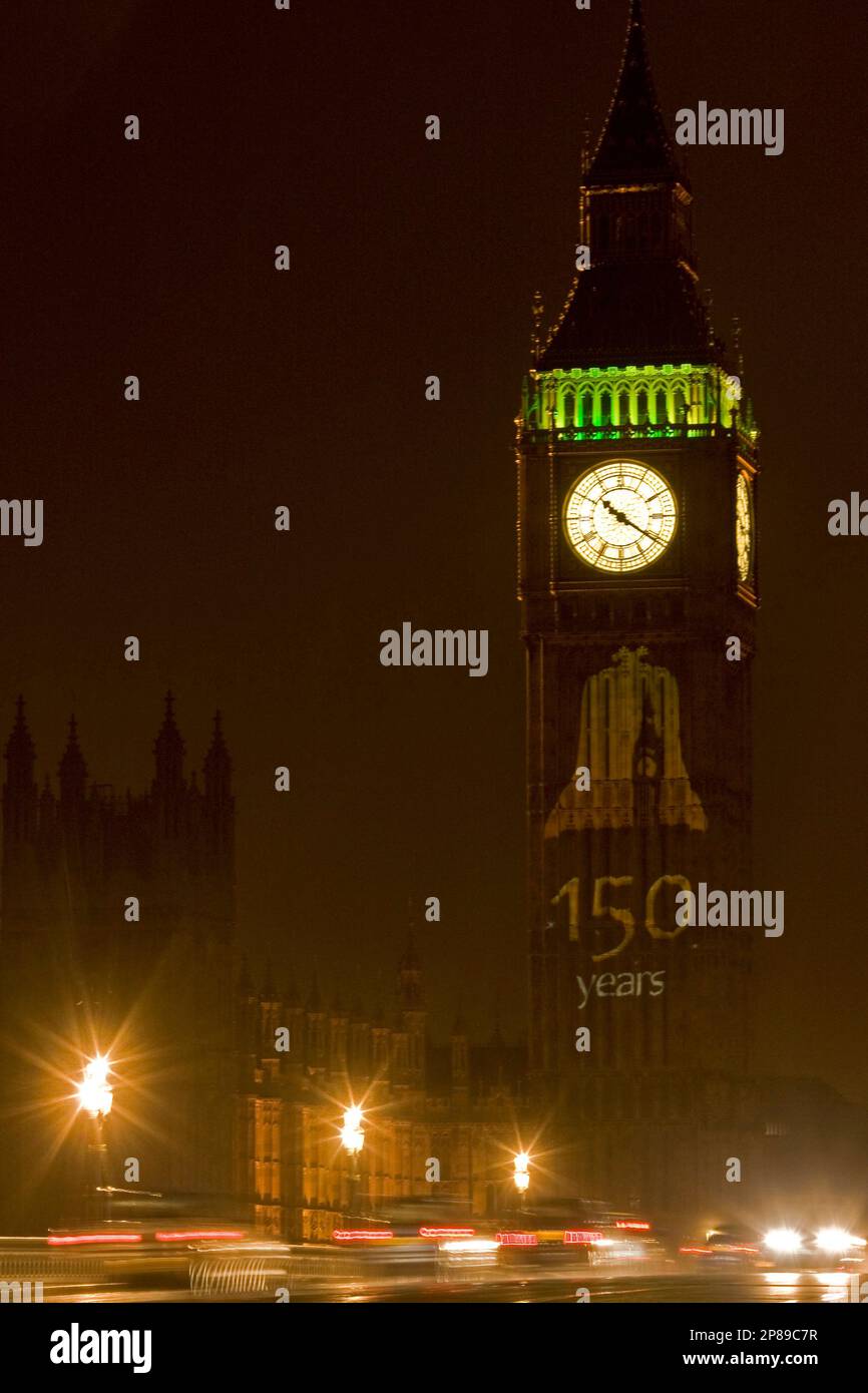 An illumination of part of a message reading "Happy Birthday Big Ben ...