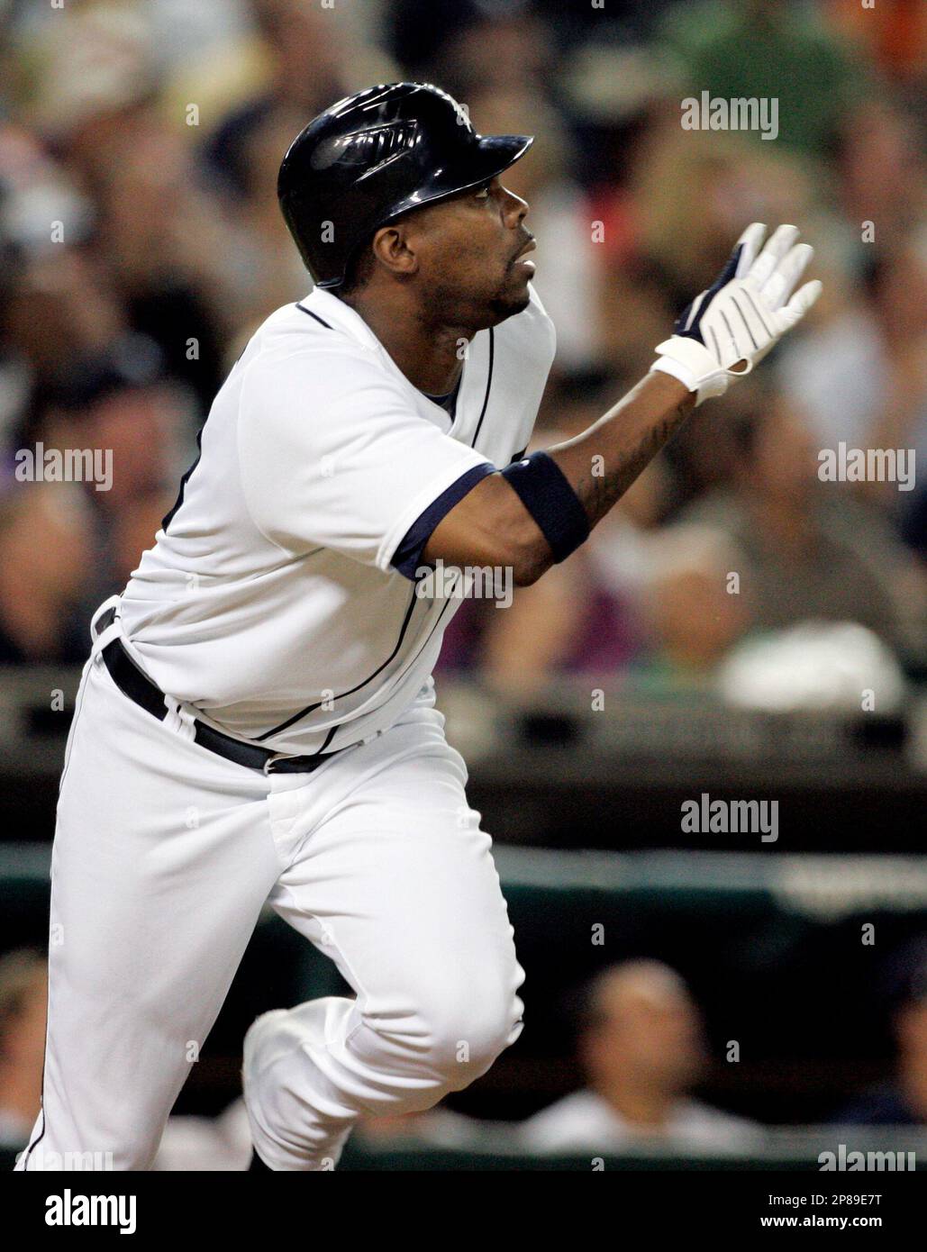 Detroit Tigers' Marcus Thames watches his two-run homer against the ...