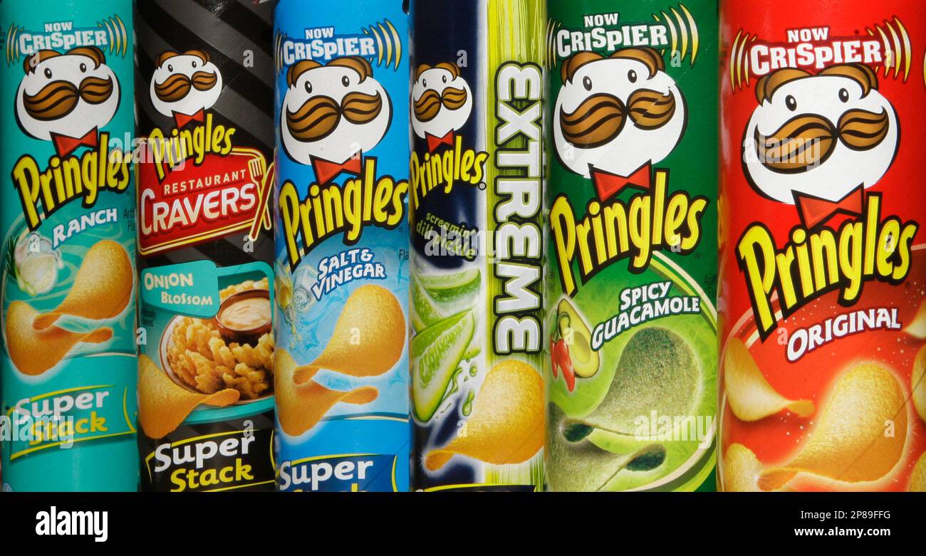In this June 8, 2009 photo, a sampling of the Pringles flavors is shown ...