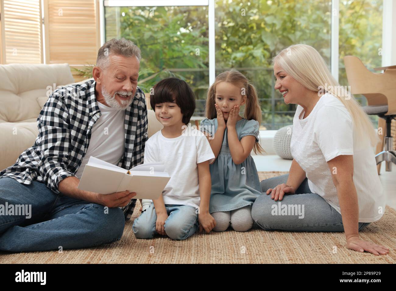 Grandparents spending time with their grandchildren at home Stock Photo ...