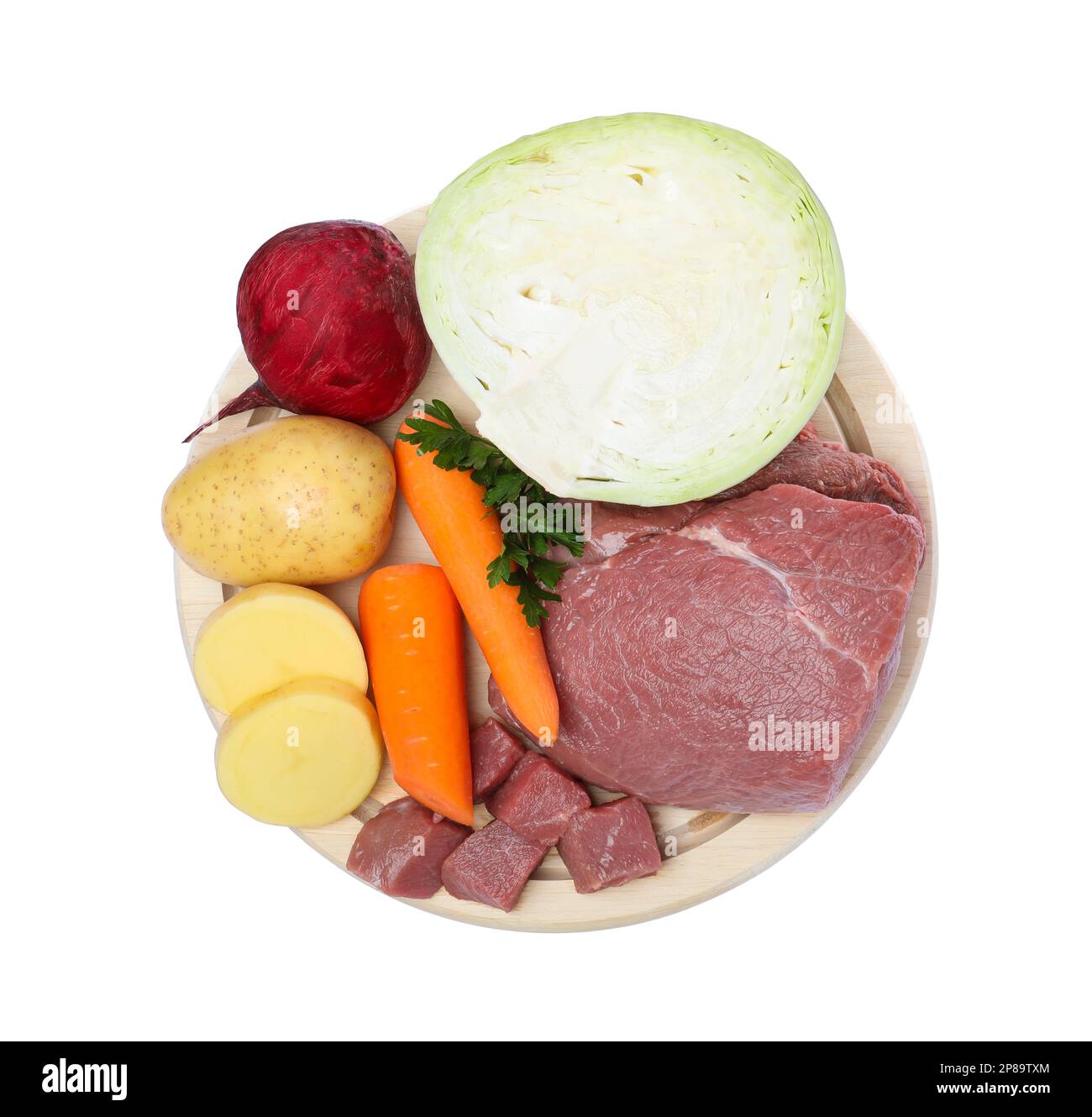 Ingredients for traditional borscht on white background, top view Stock ...