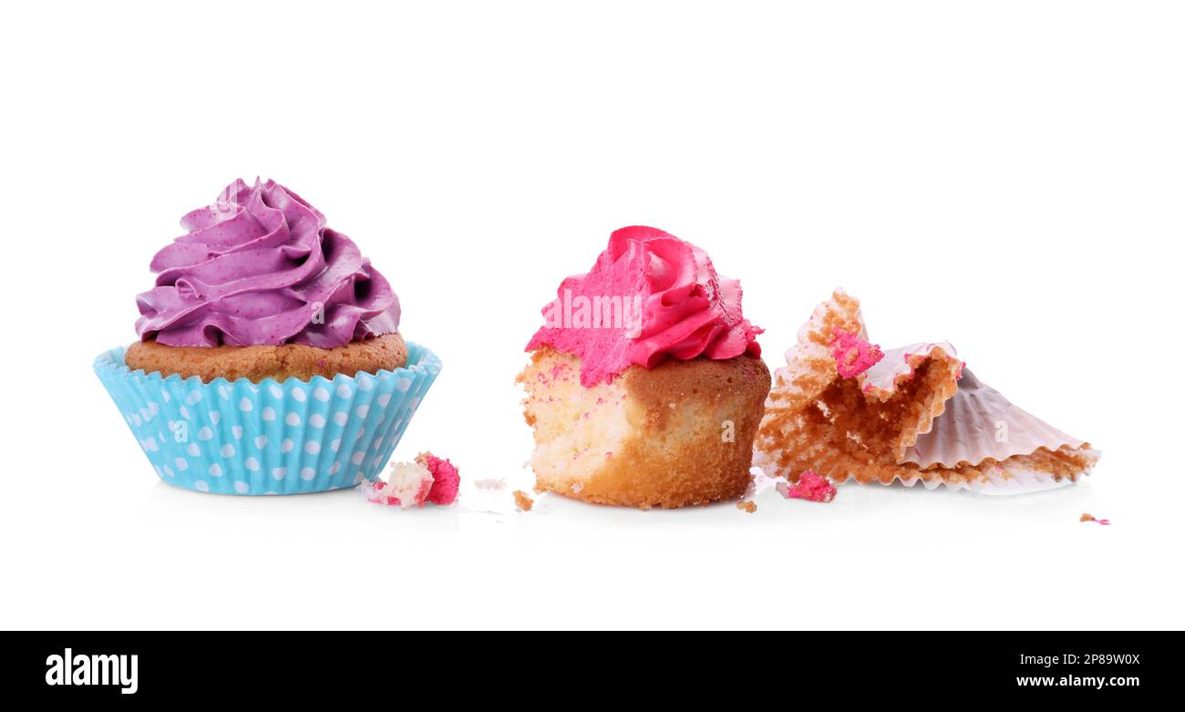 Failed and good cupcakes on white background. Troubles happen Stock ...