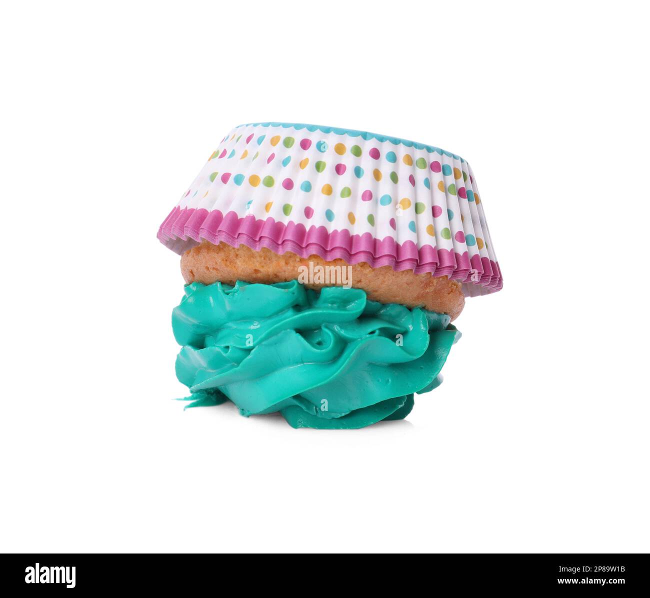 Dropped cupcake with cream on white background. Troubles happen Stock ...