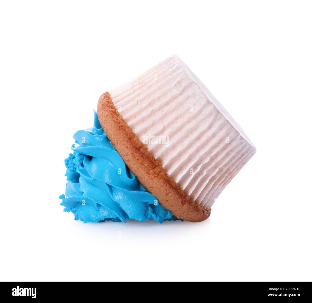 Dropped cupcake with cream on white background. Troubles happen Stock ...