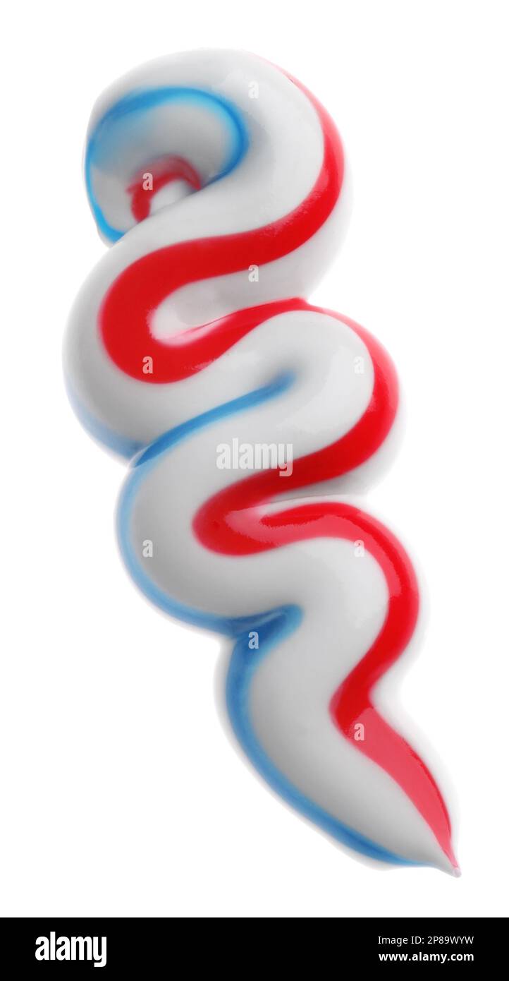 Smear of colorful toothpaste isolated on white, top view Stock Photo ...