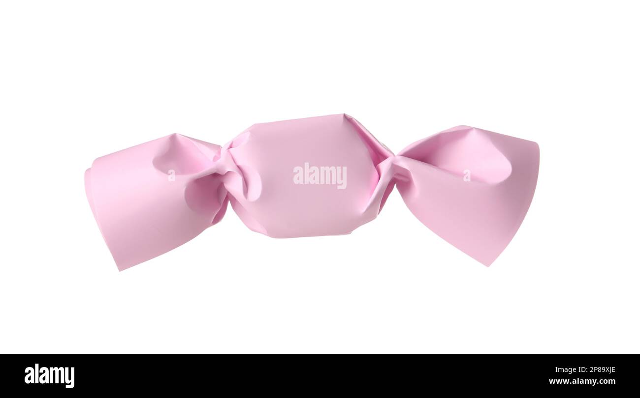 Delicious candy in light pink wrapper isolated on white Stock Photo - Alamy