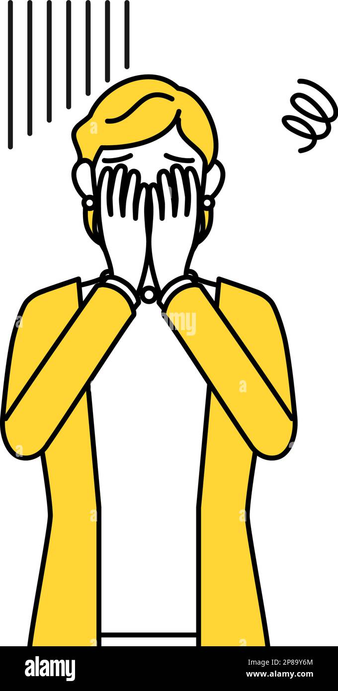 Retired seniors, middle-aged woman, covering her face in depression ...